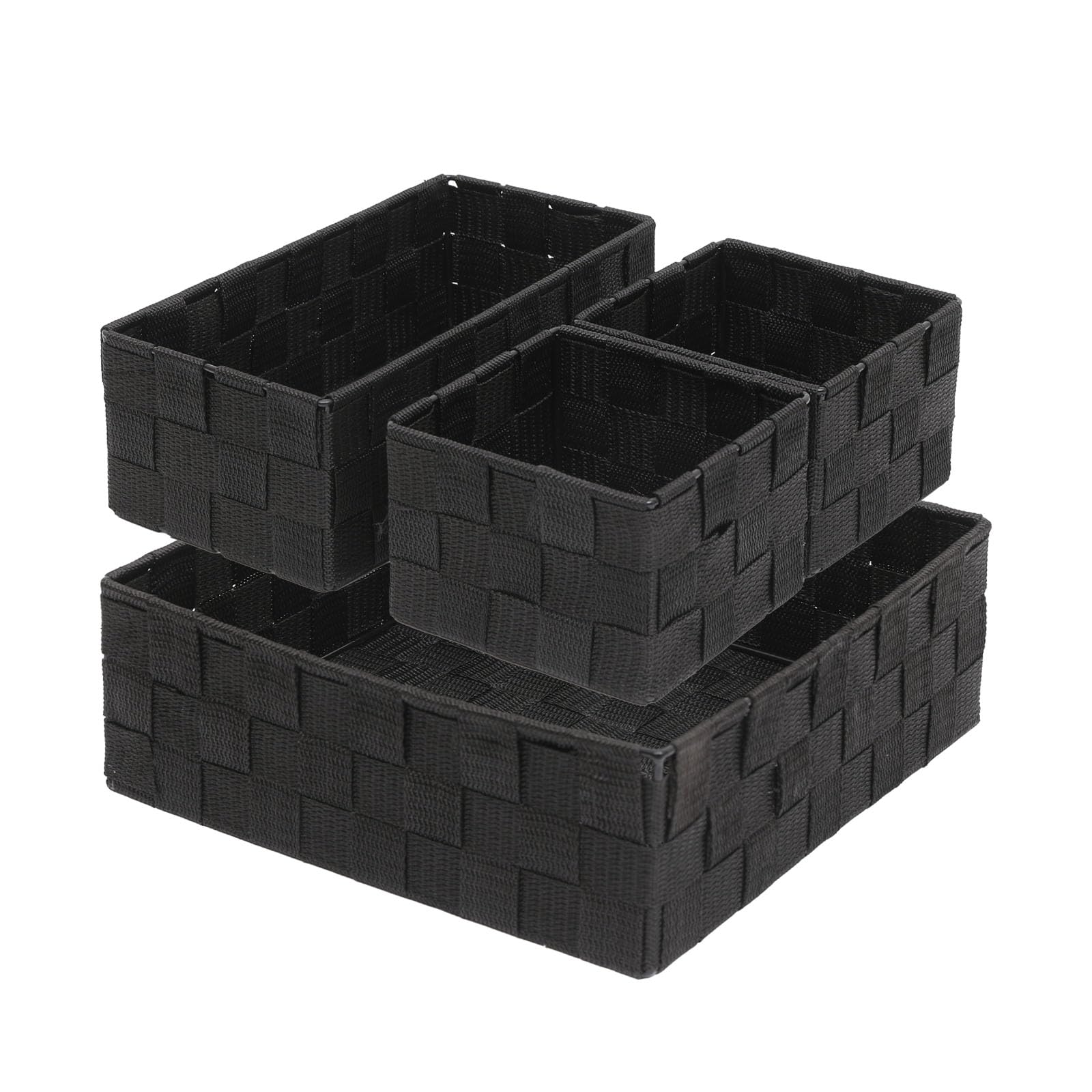 Fboxac Drawer Organizer Bins, Woven Storage Stackable Box Set of 4, Cube Baskets for Organizing Drawers, Shelves, Cabinets, and Dressers (Beige)