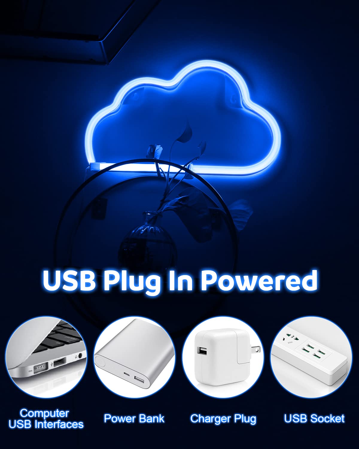 Aclorol Cloud Neon Signs Neon Light Sign for Wall Decor Battery/USB Powered Led Cloud Lights Blue for Aesthetic Room Dec, Bedroom, Kids Room, Living Room Party Wedding(Batteries Not Included)