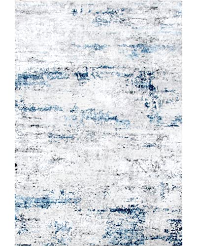 Area Rug Living Room Rugs: 3x5 Small Soft Indoor Carpet Modern Abstract Rug with Non Slip Rubber Backing for Under Dining Table Nursery Home Office Bedroom Gray Blue