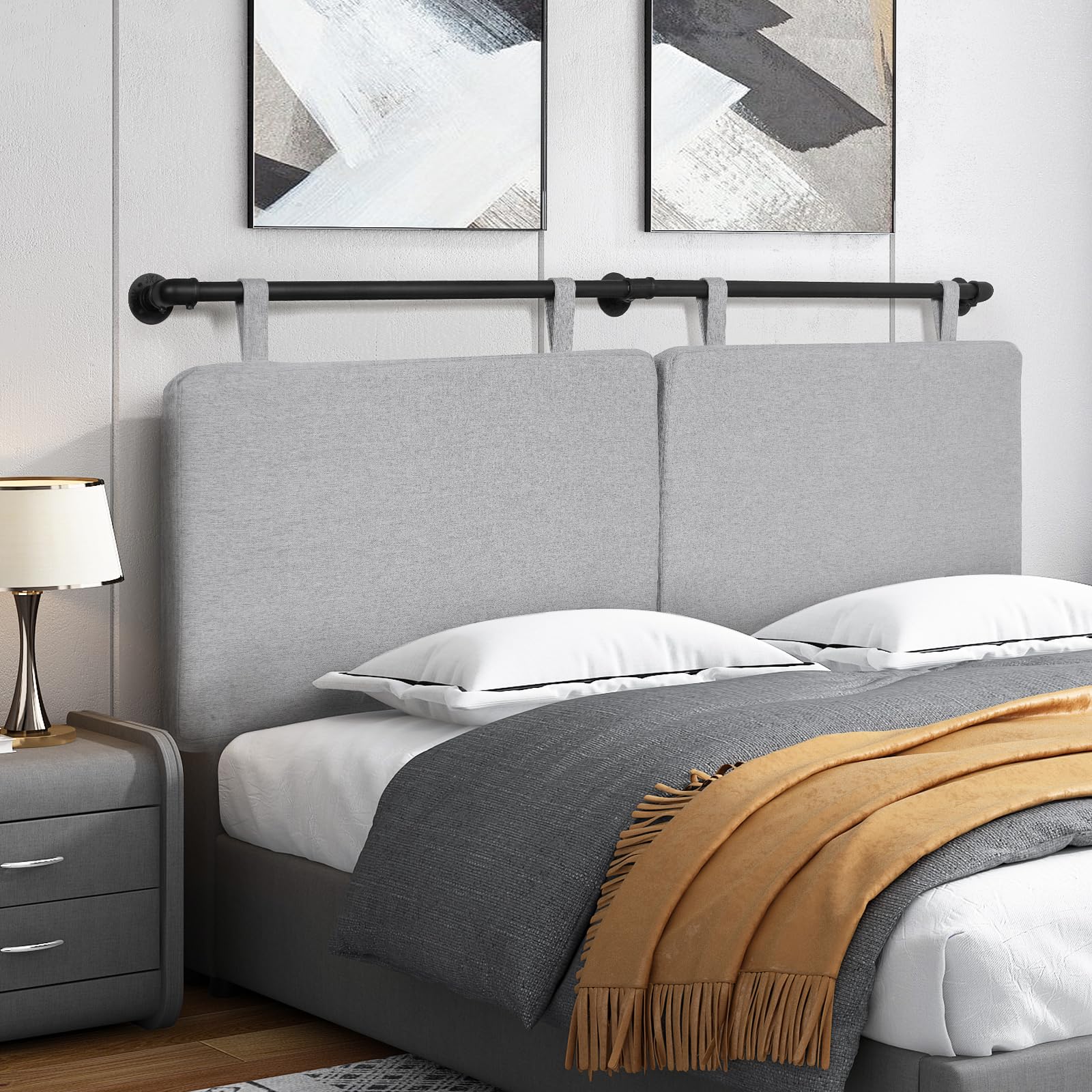 uyoyous Wall Mounted Headboard with Fine Linen Upholstered, Modern Adjustable Height Hanging Headboard for Bedroom, Headboard for King Size Bed