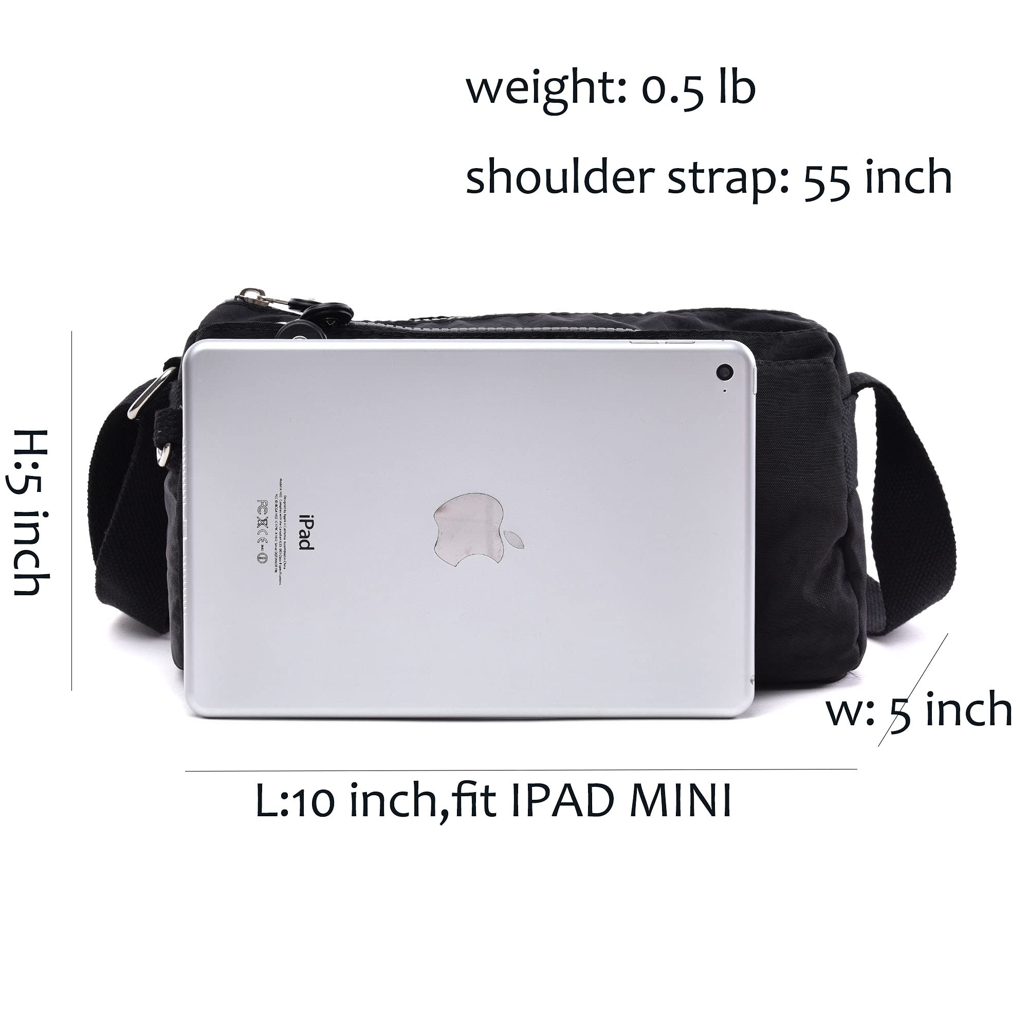 Cross Body Bags Small Women Messenger Purse over Shoulder Bag Nylon with Multi Pockets for Ladies and Girls (Black)
