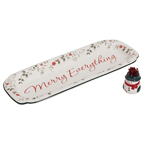 Pfaltzgraff Winterberry Holiday Appetizer Tray with Toothpick Holder, 16.25 Inch, Multicolored