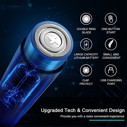 ARECTECH Mini Portable Shaver Pocket Razors Electric Razor for Men USB Rechargeable LED Battery Display Best for Travel Shaves Touch Up Shaves Cordless Blue