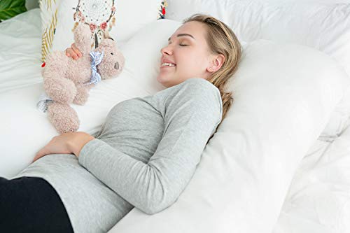 Meiz Premium U Shape Comfortable Pregnancy Pillow Maternity Pillow for Side Sleeping for Growing Tummy Support,Plus 100% Cotton Zipper Removable Cover(White)