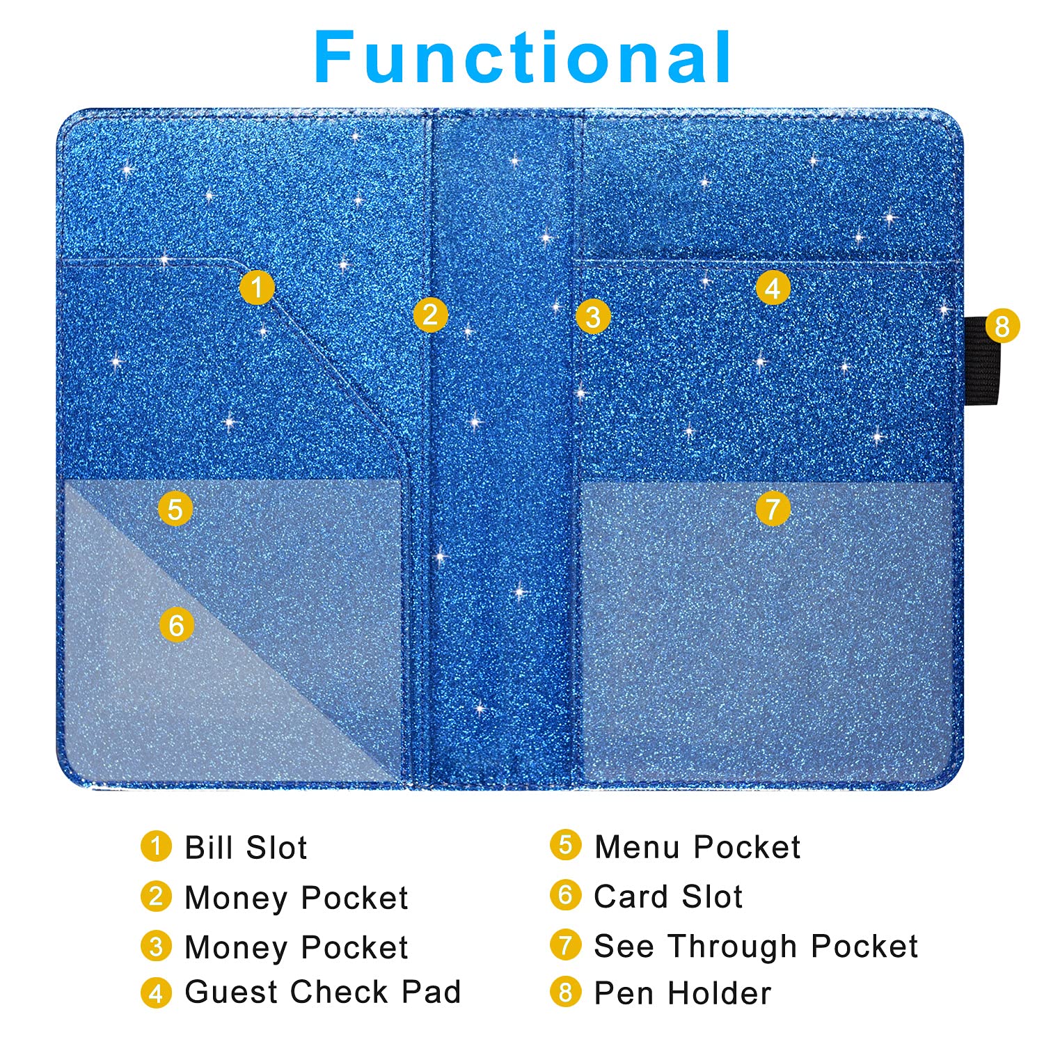 ACdream Server Books for Waitress, Guest Book Note Pad, Cute Pocket Leather Money Organizer Wallet, Cash Check Bill Receipt Holder Presenter, Waiter Accessories Fit Server Apron