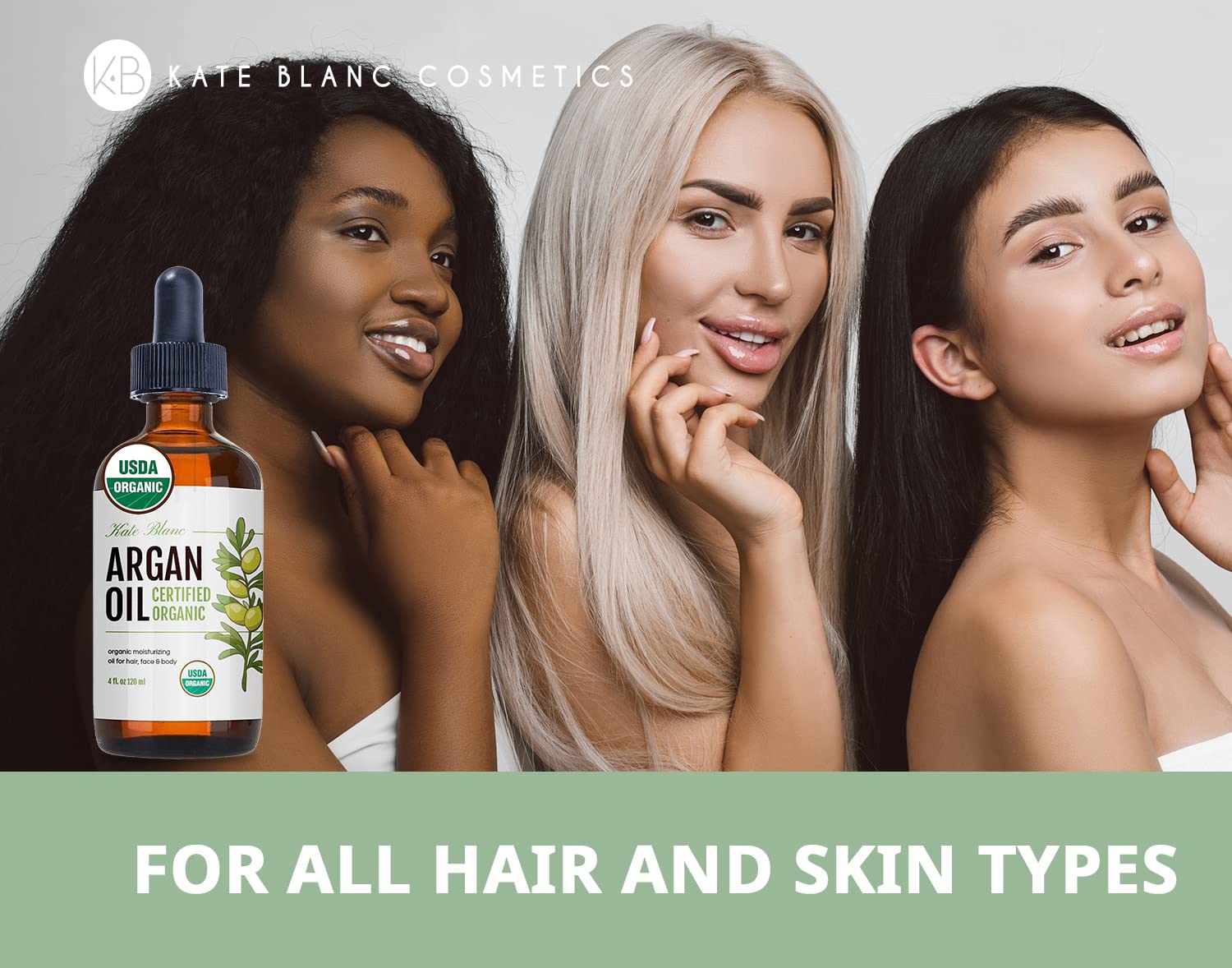 Kate Blanc Cosmetics Argan Oil for Hair, Face & Skin from Morocco. Promotes Hair Growth (4oz, USDA Certified Organic, Cold Pressed & 100% Pure, Light)