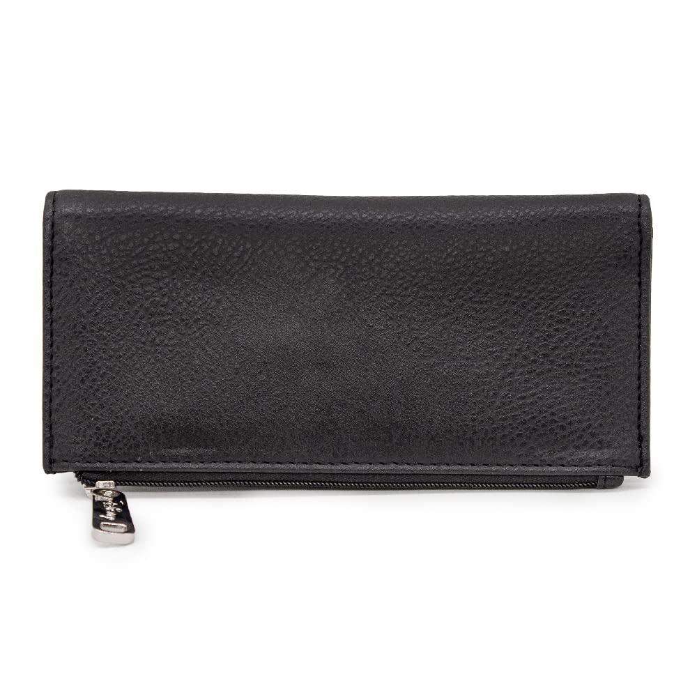 Disney Wallet, Fold Over, Snap Pouch, Disney Signature D Logo Silver, Black Vegan Leather