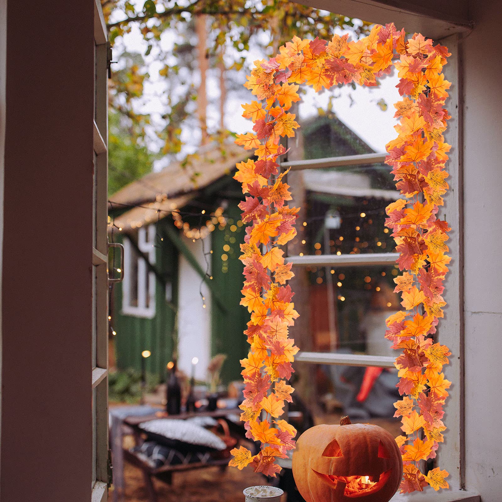 DIQMIAQ 2 Pack Fall Maple Leaf Garlands,5.9 FT/Pcs Autumn Hanging Fall Leave Vines for Home Garden Wedding Party Thanksgiving Dinner Fireplace Door Frame Doorway Backdrop Christmas Decor