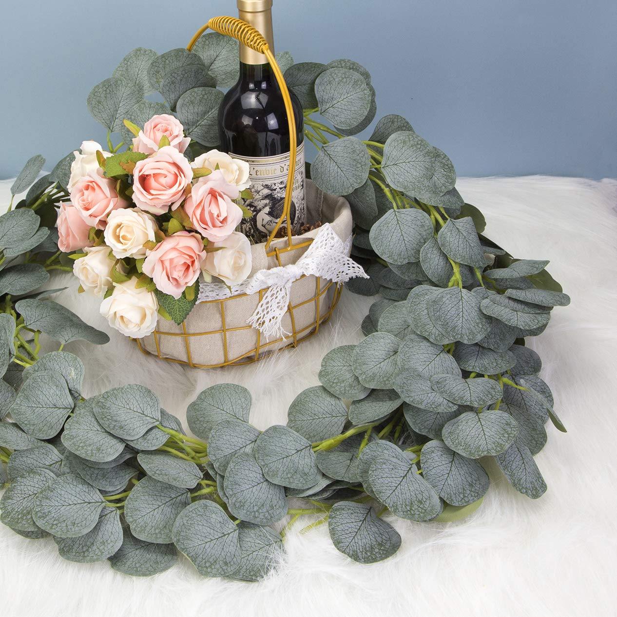 ZIFTY 5 Pack 31.5FT Artificial Eucalyptus Garland Faux Vines Handmade Greenery Silver Dollar Leaves for Wedding Arch Backdrop Home Table Runner Garden Décor(Eucalyptus)
