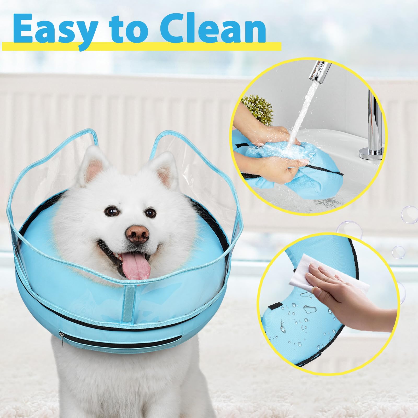 BARKLESS Dog Cone Collar, Dog Donut Collar After Surgery to Stop Licking, Inflatable Dog Cone with Sturdy Shield for Large Medium Dogs, Cone of Shame Alternatives Not Block Vision