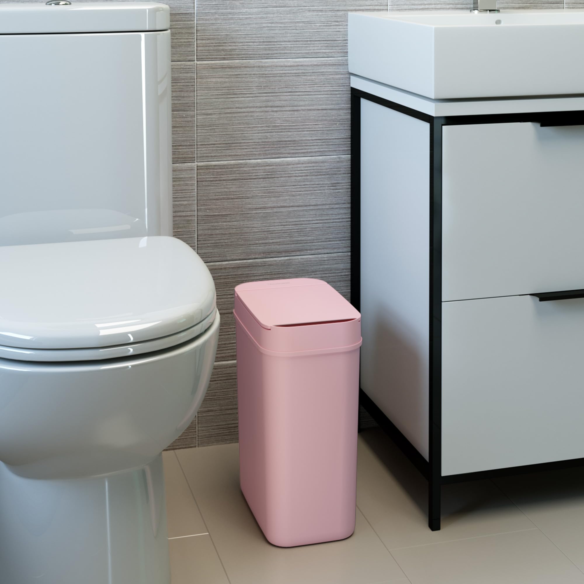iTouchless 3 Gallon Pink Sensor Bathroom Trash Can, Waterproof Canister, Smart Lid, 3.0 Gallon Capacity, Plastic Material, Pink Color, 1 Piece