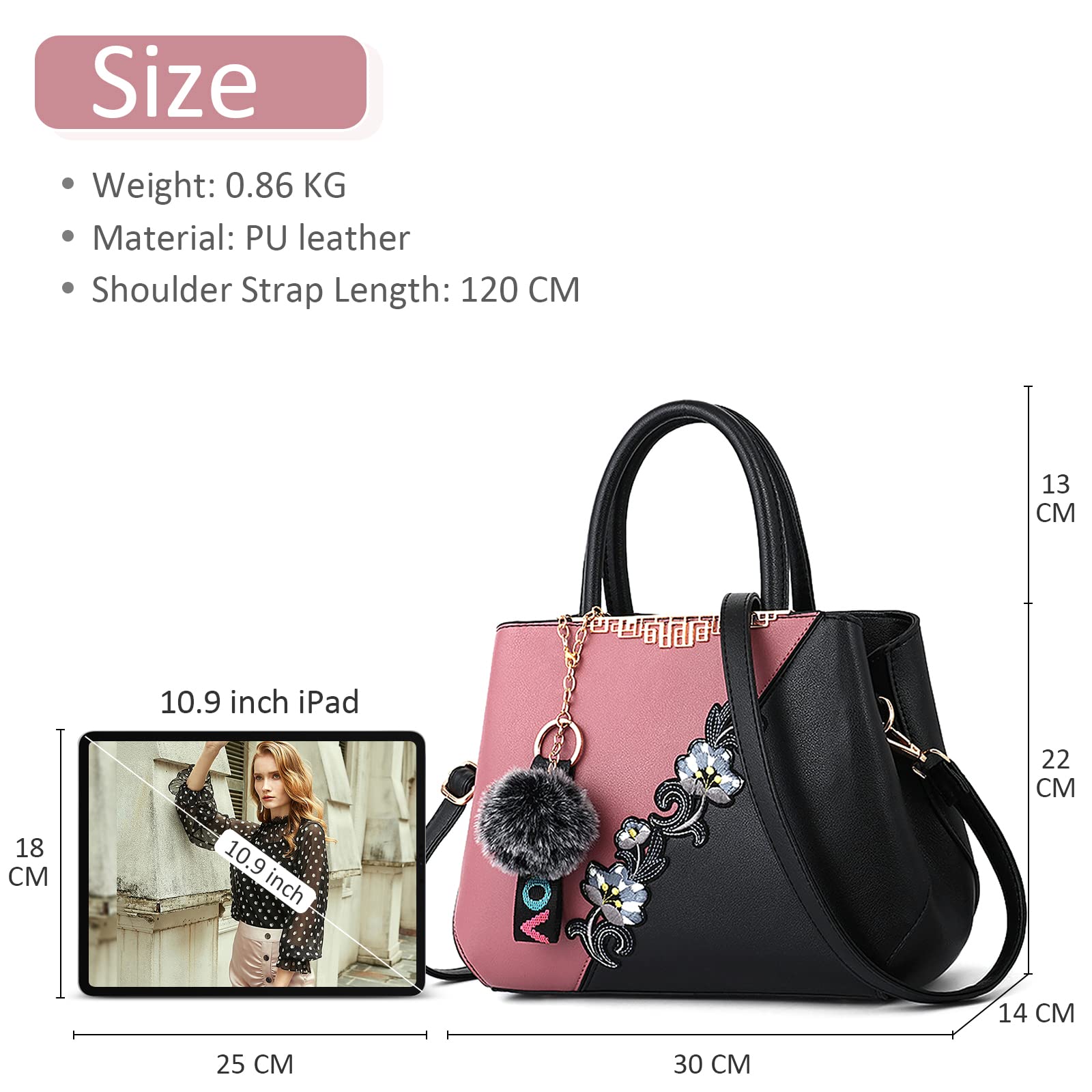 DIRRONA Women Handbag Ladies Messenger Bag Shoulder Bags Fashion Style Handbag Waterproof Casual PU Leather Pompom Messenger Bag Pink A