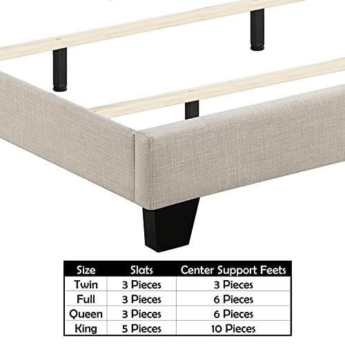 Rosevera Jardin Button Tufted Platform Bed Frame/Fabric Upholstered Bed Frame with Adjustable Headboard/Wood Slat Support,King, Beige