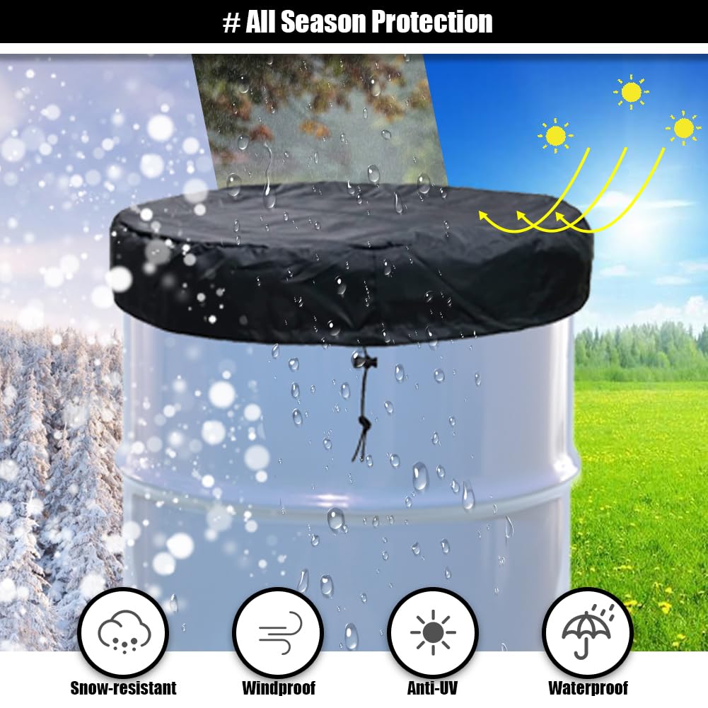 COOSOO 55 Gallon Drum Lid Cover 4 Pack Water Rain Barrel Trash Can Cover with Adjustable Drawstring Waterproof Dustproof Cover for All Weather Protection (1)
