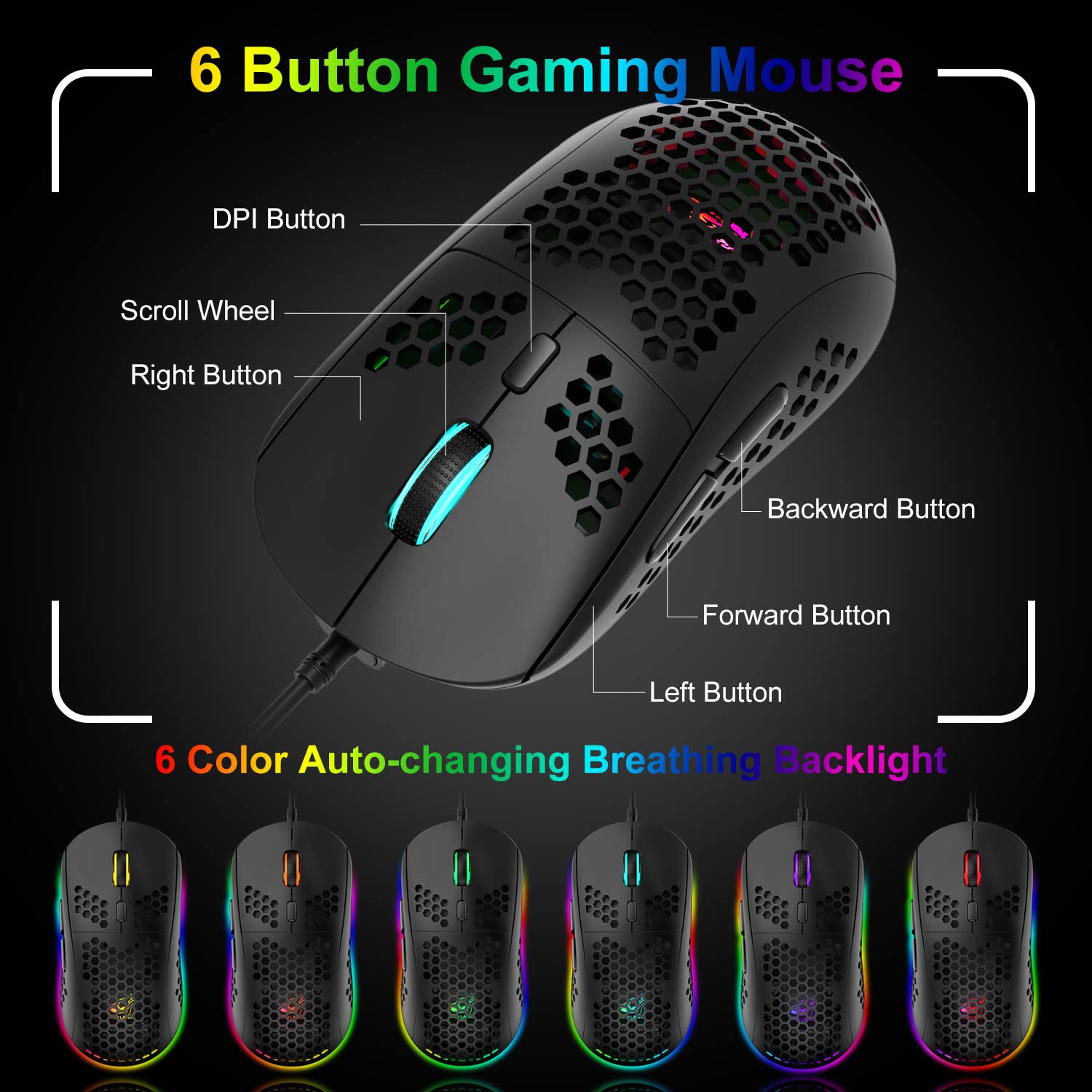 60% Gaming Keyboard and Mouse Combo Samll Mini RGB Backlight Mechanical Feeling and Mechanical RGB 6400 DPI Honeycomb Optical Mouse,Gaming Mouse pad for Gamers and Typists (Green)