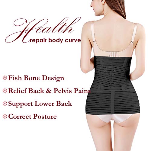 ChongErfei 2 in 1 Postpartum Support Recovery Belly Wrap Waist/Pelvis Belt Body Shaper Postnatal Shapewear,One Size Black