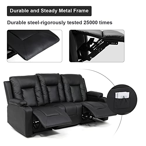 COMHOMA Recline Chair Set,Furniture 2PC Bonded Leather Recliner Set Living Room Set, Sofa, Loveseat(Black,Living Room Set3+2)