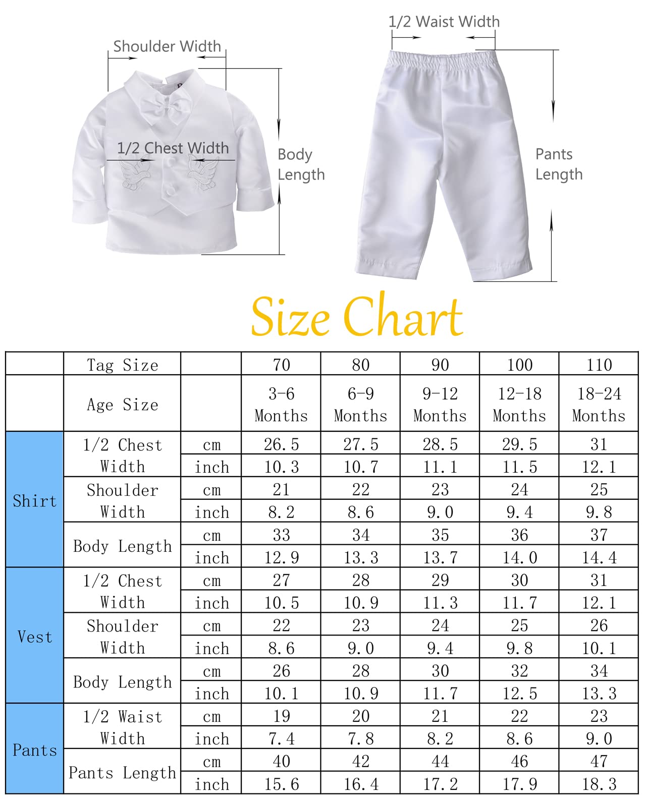 Baby Boy Christening Outfits Baptism Long Sleeve Suit Set with Hat, Cross Socks, 3-6 Months