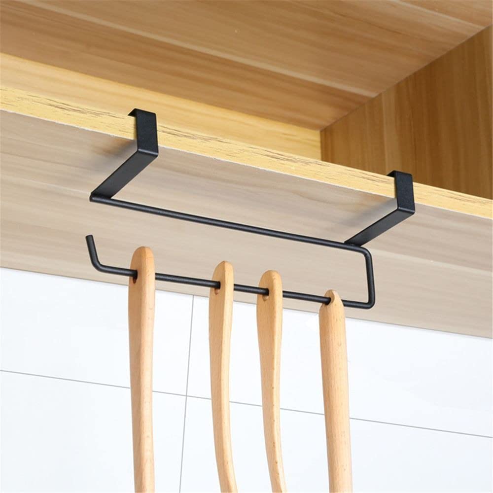 Andy's Orchids Under Cabinet Paper Roll Rack, Over Door Towel Holder, Metal Tissue Hanger Organizer Rack Shelf for Toilet Kitchen Accessories (Black)