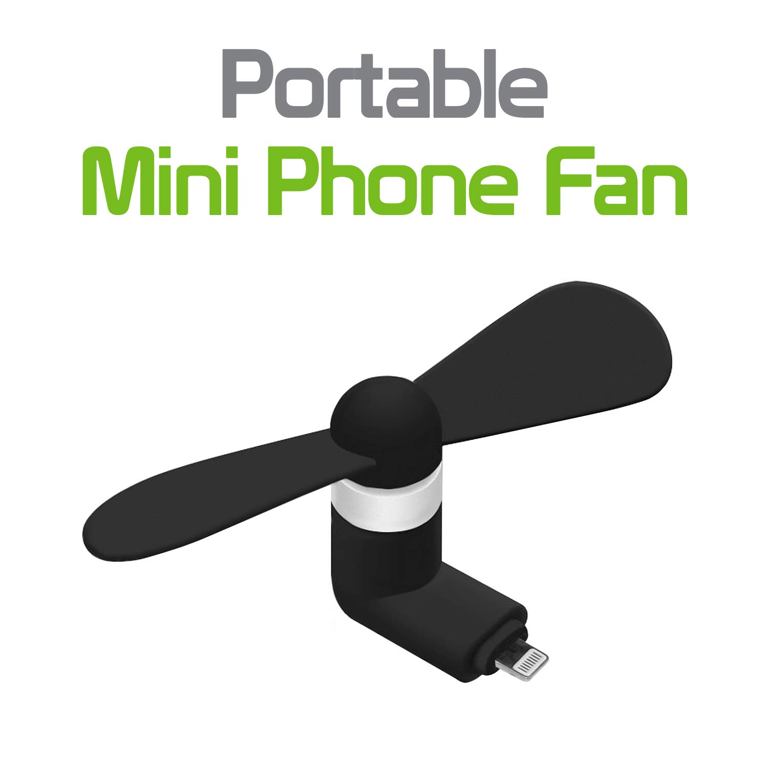 Cellet Mini Portable USB Fan Compatible with Apple iPhone 14 Pro Max Plus 13 Pro Max mini 12 Pro Max mini 11 Max XS Max Xr X 8 7 6 5 and All Other Lighting Port - Black