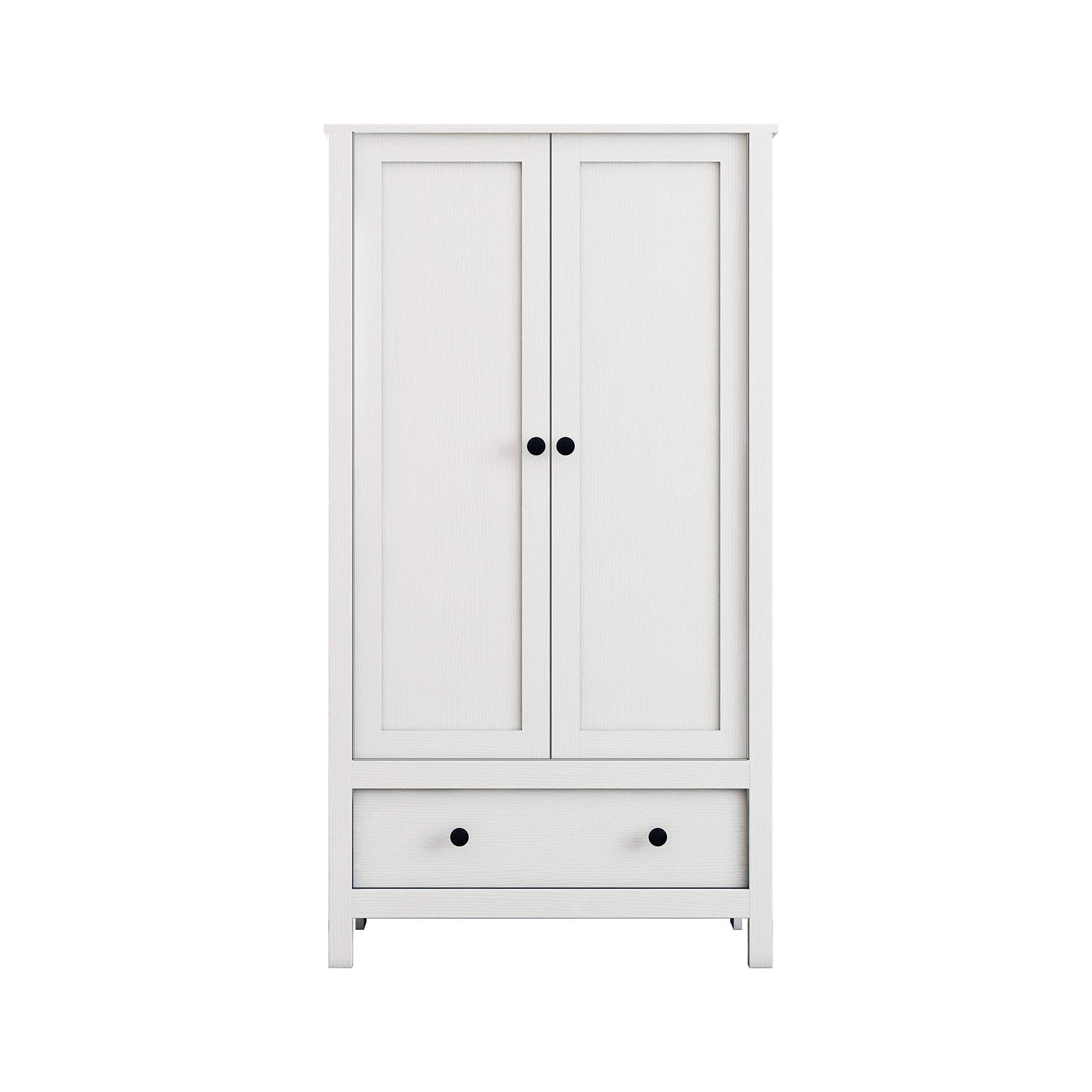 Panana 2 Door Wardrobe, Armoire with Drawer for Bedroom (White)