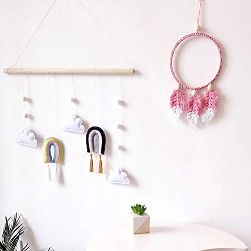 Jiecikou Wooden Wall Hanging Decor Cloud Rainbow Felt Wall Art Ornaments for Bedroom Nursery Room B