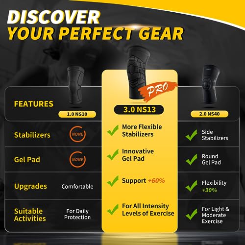 CAMBIVO 2 Pack Knee Braces for Knee Pain Women & Men, Knee Compression Sleeve with Side Stabilizers & Patella Gel Pad, Knee Support for Running, Hiking, Meniscus Tear, Arthritis, ACL, Joint Pain Relief(NS13,Black,Large)