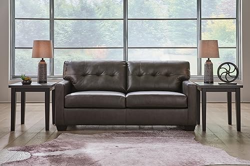 Signature Design by Ashley Belziani Modern Tufted Leather Match Sofa, Black