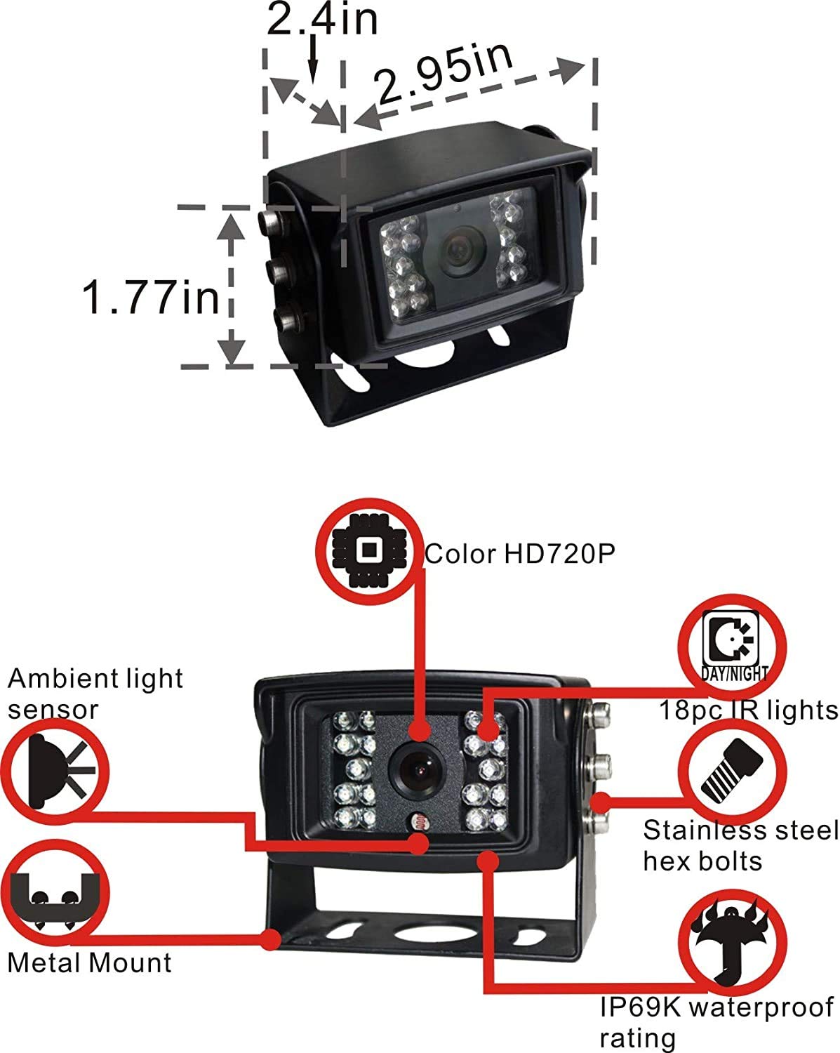 AHD 720P 9" Reverse Rear View Backup Camera System with TVS Protection Night Vision Waterproof IP69K Camera Mirror/FLIP Image for Tractor/Truck/RV/Bus/Motorhome/Excavator/Caravan/Skid Steer/Harvester