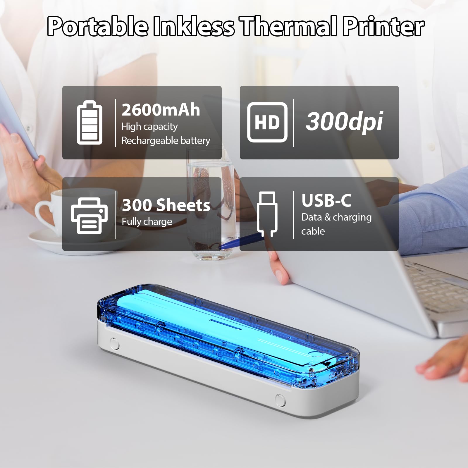 Portable Printers Wireless for Travel, M832 Inkless Thermal Printer, Bluetooth Printer Supports 8.5" X 11" US Letter A4 Thermal Paper, Mobile Printer for Phone Laptop