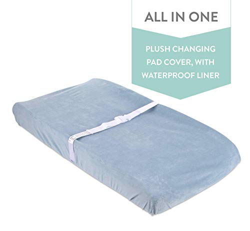 Ely's & Co. Patent Pending Waterproof Plush Changing Pad Cover 100% Cotton Velvet | no Need for Changing Pad Liner (Blue)