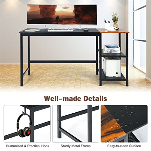 BBSJ 59" Home Office Computer Desk Study Laptop Desk Detachable 2 Tier Shelves Shelves Office Furniture