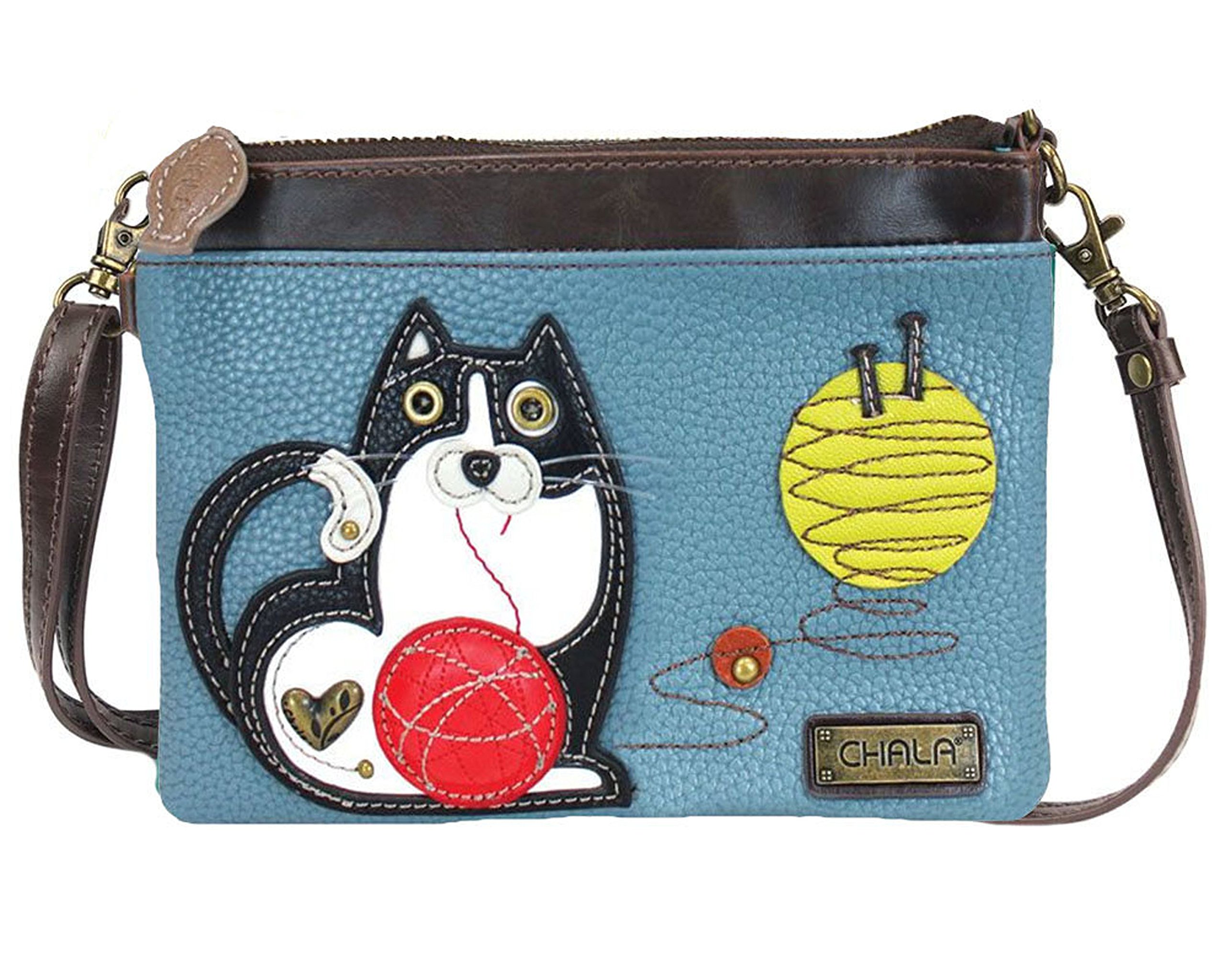 Chala Fat Cat Mini Crossbody Handbag - Convertible Strap, Cat Lovers Gifts (Blue)