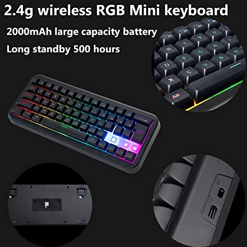 60% Wireless Gaming Keyboard,Portable 2.4G Rechargeable RGB Computer Keyboards,Compact Retro Typewriter 63 Keys Keyboard with Detachable Wrist Rest for Windows Mac PC Xbox PS4 Gamers