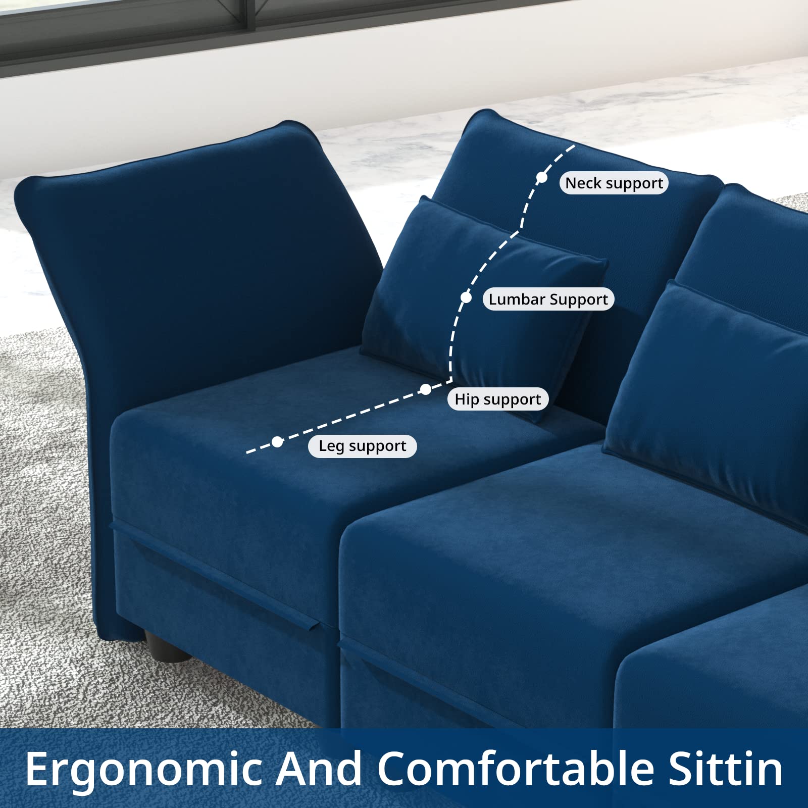 LLappuil Modular Sectional Storage Couch Ottoman Seats,Storage Ottoman Footrest Modules and Seat Cube Grey