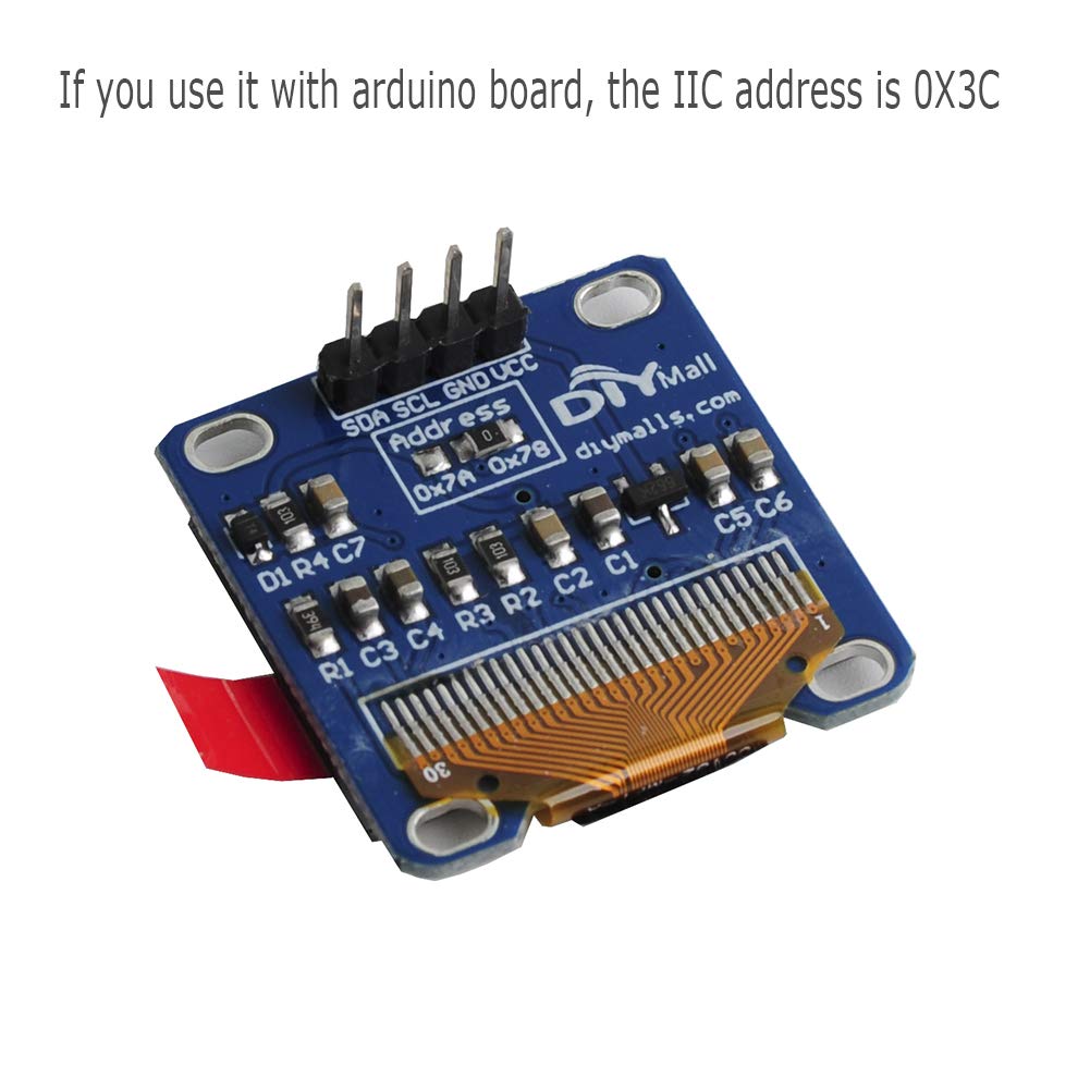 DIYmall 0.96 Inch Blue Yellow OLED Display Module I2C Serial 128x64 SSD1306 IIC Screen Board for Arduino Raspberry Pi 51 Msp420 STIM32 SCR Micro:bit (Pack of 2pcs)