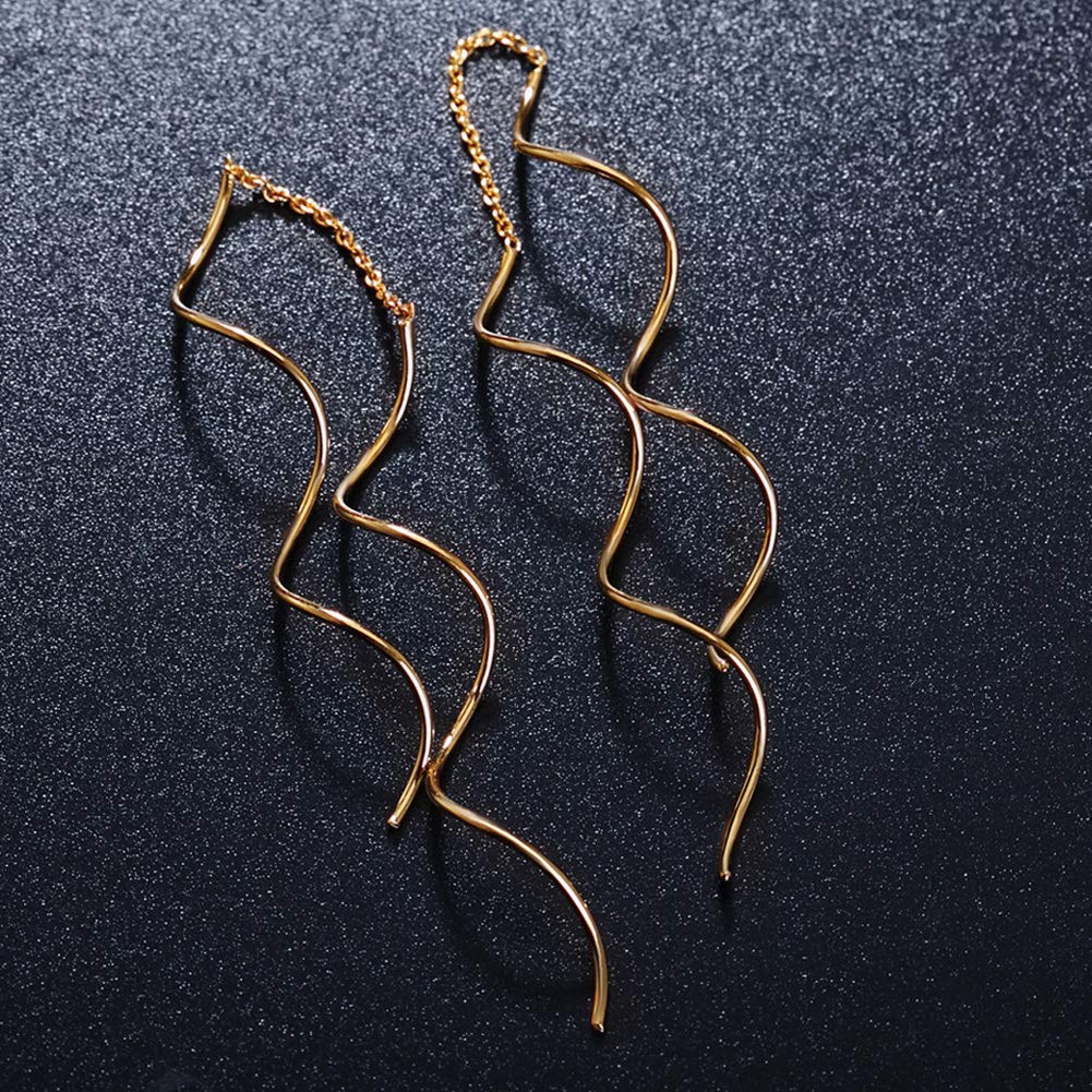 Acefeel Fresh Style Exquisite Threader Dangle Earrings Curve Twist Shape for Women's Gift E158 (18K Gold plated)