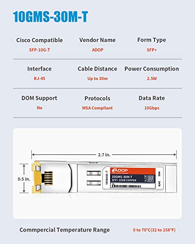 SFP+ to RJ45 Copper Module - 10GBase-T Plus Transceiver for Cisco SFP-10G-T-S, Ubiquiti, Netgear, Supermicro, QNAP, Broadcom, MikroTik S+RJ10, Avago, up to 30m