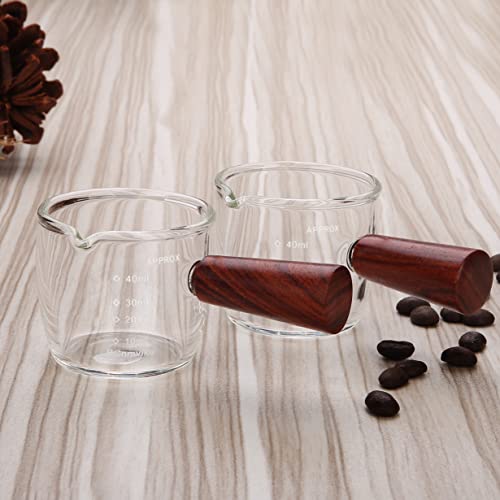 BCnmviku Espresso Shot Glass 40ML/1.5OZ Borosilicate glass Triple Pitcher Barista Single Spouts With Wood Handle (1)