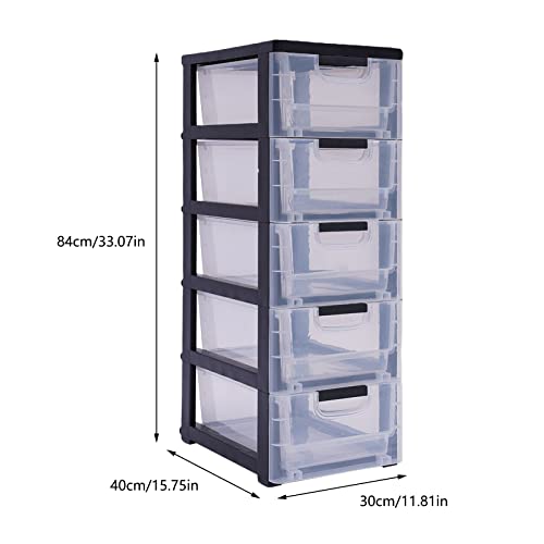 Plastic Drawers Dresser with 5 Drawers, 15.75 x 11.81 x 33.07inches Plastic Tower Closet Organizer with Wheels Transparent Organizer Suitable for Apartments Condos And Dorm Rooms, Gdrasuya10