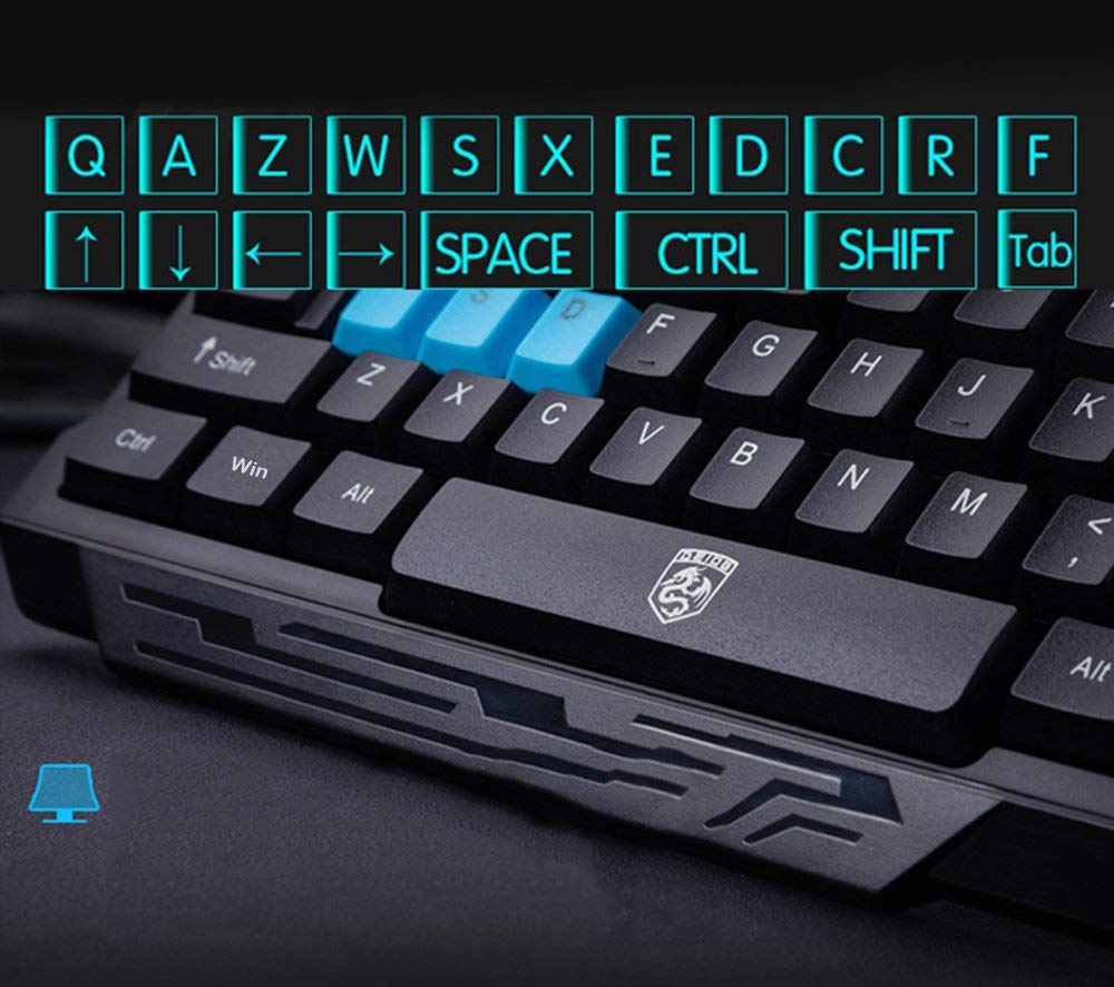 Keyboard Mouse Combos,Soke-Six Waterproof Multimedia 2.4GHz Wireless Gaming Keyboard with USB Cordless Ergonomic Mouse DPI Control For Desktop PC Laptop(Black)