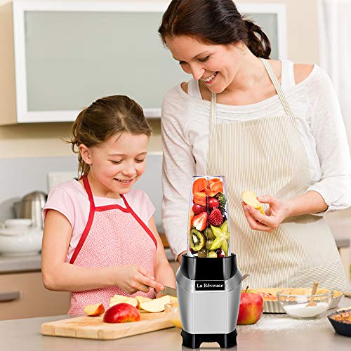 La Reveuse Personal Blender Making Shakes and Smoothies 1000 Watt with 24 oz BPA-free Portable Travel Bottle - Dishwasher Safe (Silver)
