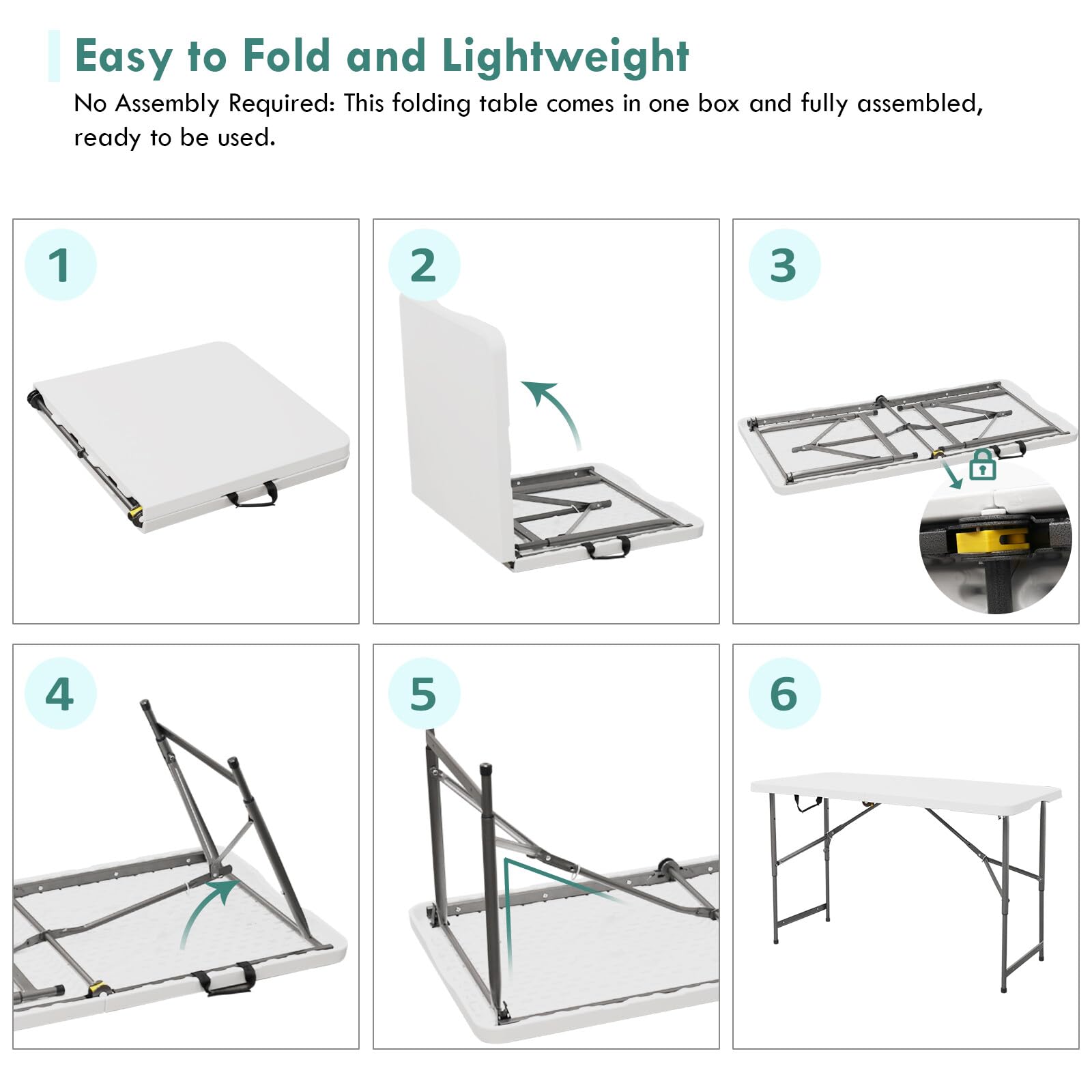 AJP Distributors 4 Foot Portable Plastic Folding Table 4FT 48" Half Foldable Heavy Duty Top w/Carry Handle - Indoor Outdoor Backyard Camping Picnic BBQ Party Wedding Dining Office Event Meeting White
