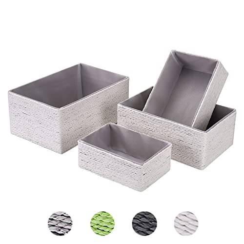 IFNOW Small Basket Set 4 - Stackable Woven Basket Paper Rope Bin, Storage Boxes for Bathroom Storage Organizer Minimalist Style