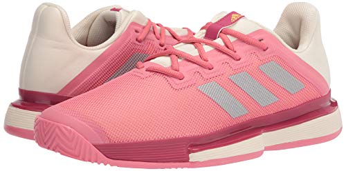 adidas Women's Solematch Bounce Tennis Shoe, Hazy Rose/Silver Metallic/Acid Orange, 11