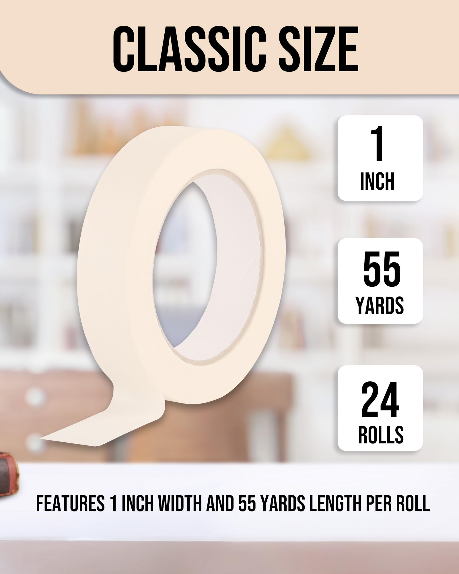 Lichamp Masking Tape 1 inch, 24 Pack General Purpose Masking Tape Bulk Multipack for Basic Use, 1 inch x 55 Yards x 24 Rolls (1320 Total Yards)