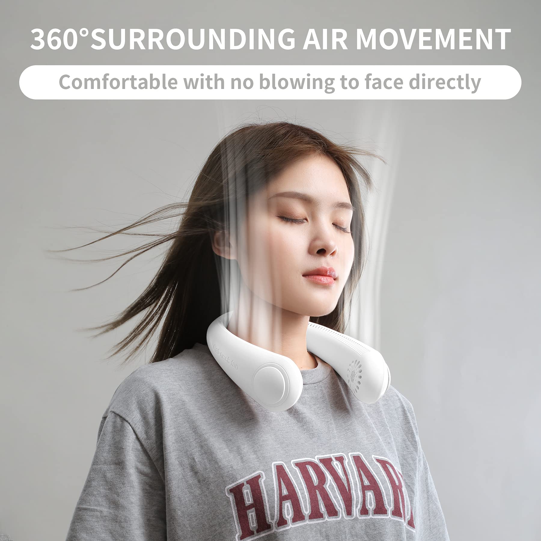 CuFun Portable Neck Fan, Hands Free USB Rechargeable Bladeless Fan, Mini Personal Neck Fan with Long-lasting Battery, 360° Cooling, Super Quiet, 3 Speeds for Outdoor & Indoor, White