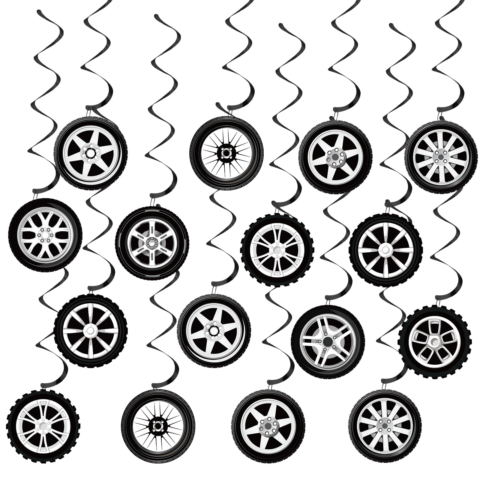 60PCS Race Car Birthday Party Decorations Wheel Tire Hanging Swirls Ornaments Racing Car Ceiling Hanging Decor Supplies Tire Tubes Hanging Decor for Race Car Theme Party Birthday Party Favors