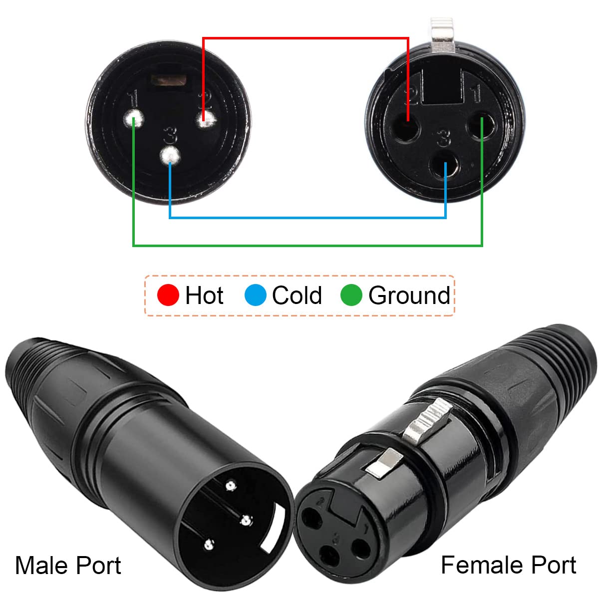 DKARDU 10PCS 3 Pin XLR Solder Connector, 5 Male and 5 Female XLR Mic Snake Plug, Microphone Audio Socket for High Conductivity and Ultra-Low Noise