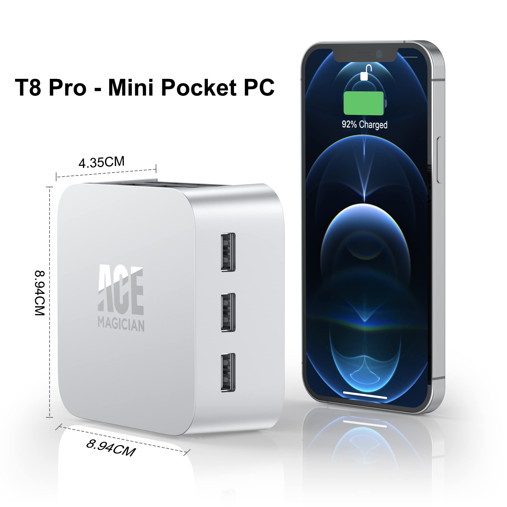 ACEMAGICIAN Mini PC T8 Pro, Intel Celeron N5095 (up to 2.90GHz), HDMI 4K@60 3 Screen Display, Dual Ethernet Ports, 8GB DDR4 RAM 256GB SSD Micro Desktop Computer, Windows 11 Pro, 2.4/5G WiFi, BT4.2